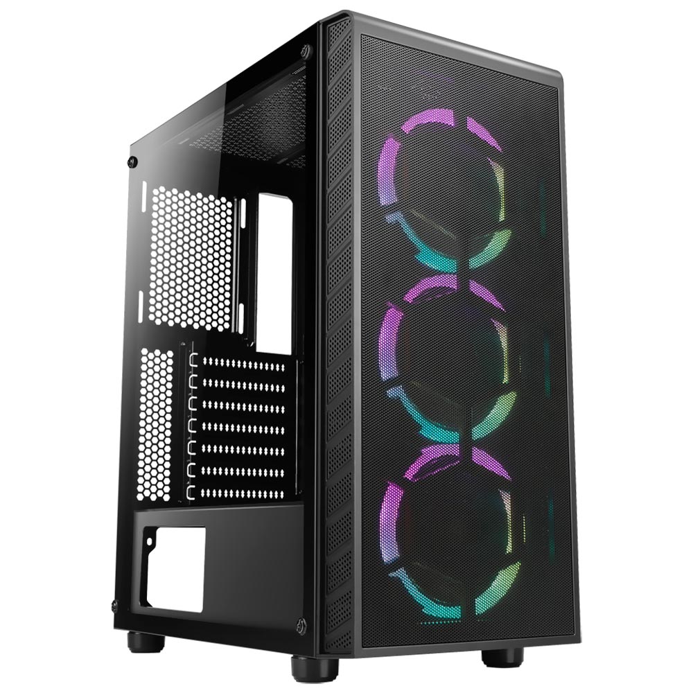 Gabinete Gamer AZZA Prime 360 CSAZ-360 Mid Tower 3 Cooler RGB Negro